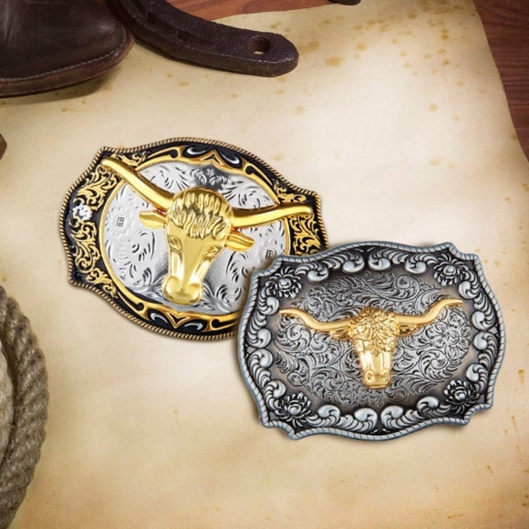 Accessories | New Set Of 2 Longhorn Bull Steer Cowboy Belt Buckle ...